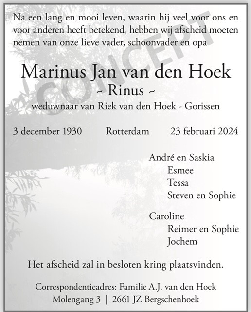 Oud voorzitter Rinus van den Hoek overleden | BVCB